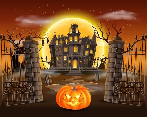 Fond D halloween Heureux Avec Citrouille Effrayante Sur Cimetière Avec