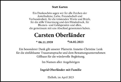 Traueranzeigen von Carsten Oberländer nordwest trauer de