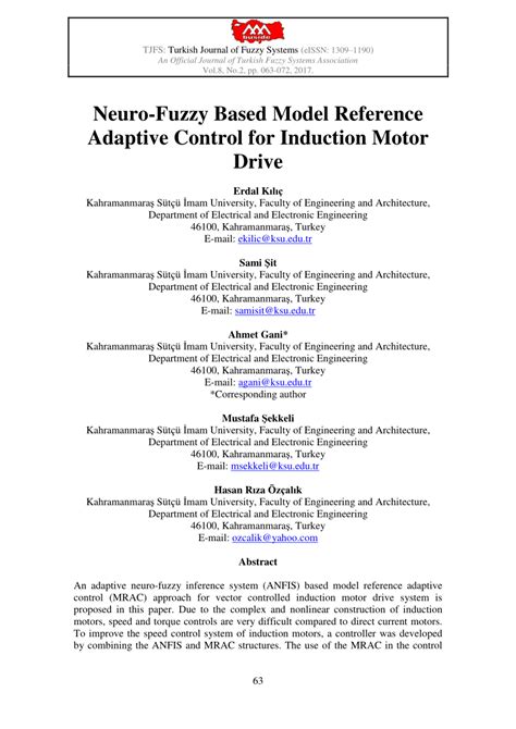pdf neuro fuzzy based model reference adaptive control for induction motor drive