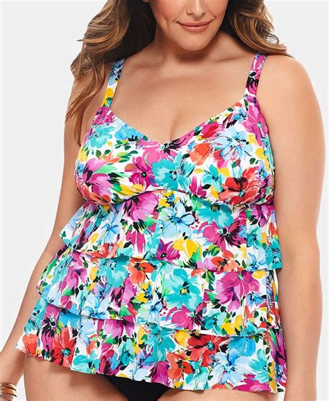 Swim Solutions Plus Size Tiered Tankini Top Created For Macys And Reviews Swimwear Plus