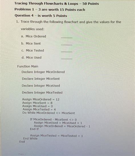 solved tracing through flowcharts and loops 50 points