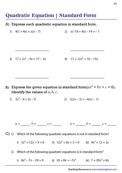 Quadratic Equation Worksheet And Answers Worksheet Database