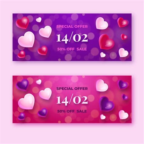 Free Vector Realistic Valentine S Day Sale Horizontal Banners Set