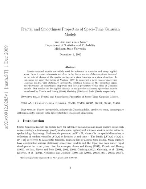 pdf fractal and smoothness properties of space time gaussian models
