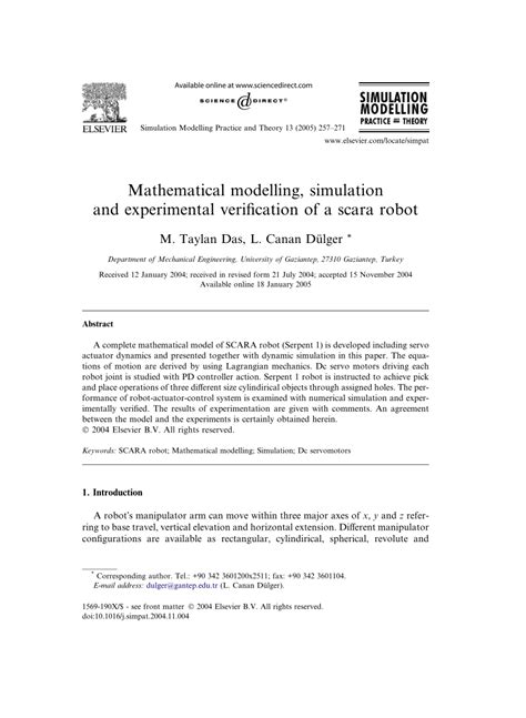 pdf mathematical modelling simulation and experimental verification of a scara robot