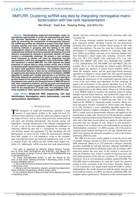 pdf nmflrr clustering scrna seq data by integrating nonnegative matrix factorization with low