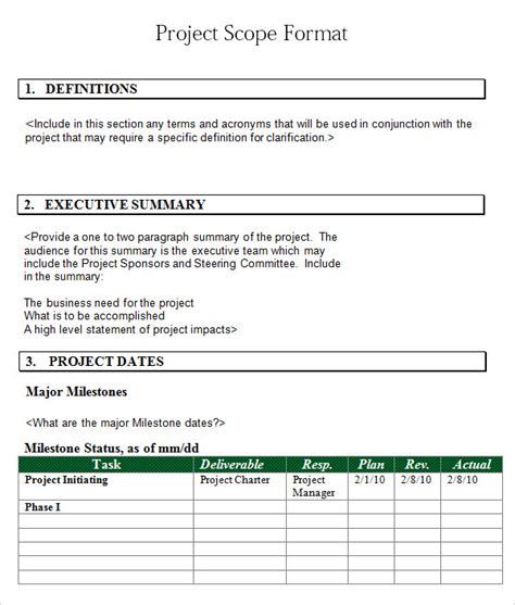 Sample Project Scope Templates Pdf Word Sample Templates