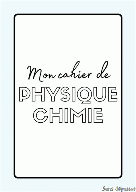 Coloriage Page de Garde Cahier de Physique Chimie Sans Dépasser