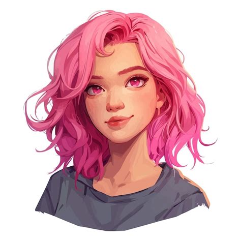 Vector De Dibujos Animados Chica Linda Con El Cabello Rosa Vector Premium