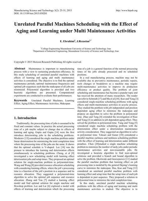 pdf unrelated parallel machines scheduling with the effect of aging and learning under multi