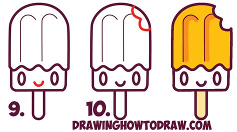 How To Draw Cute Kawaii Popsicle Creamsicle With Face On It Easy Step By Step Drawing