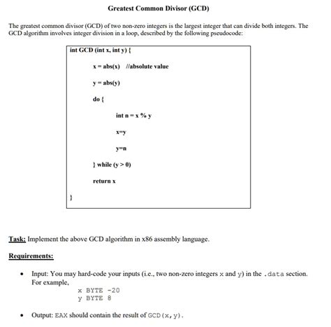 assembly language x86 masm greatest common divisor gcd the greatest common divisor gcd of