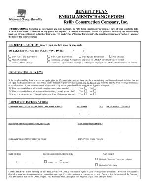 Fillable Online Benefit Plan Enrollment Change Form Fax Email Print