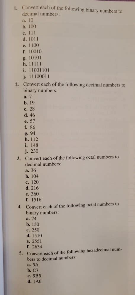 solved 1 convert each of the following binary numbers to
