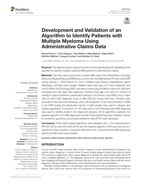pdf development and validation of an algorithm to identify patients with multiple myeloma