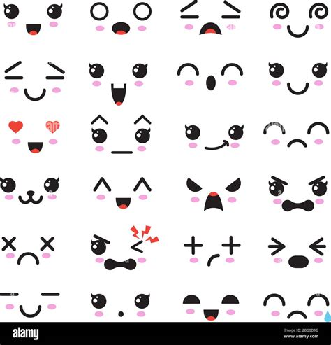 Kawaii Cute Faces Manga Style Eyes And Mouths Funny Cartoon Japanese