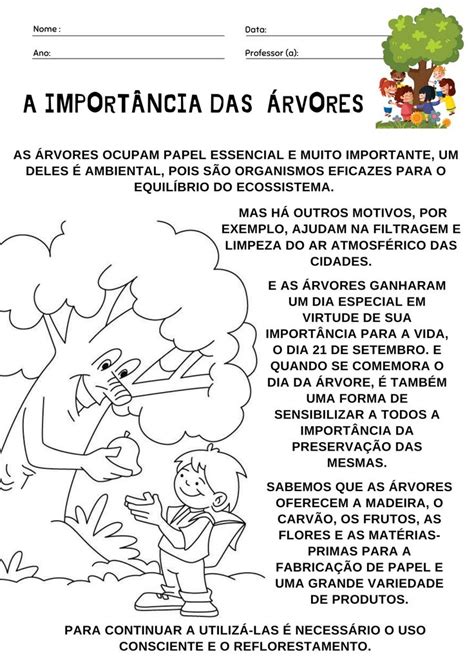 Atividade da importância das árvores Dia da árvore atividades Dia da