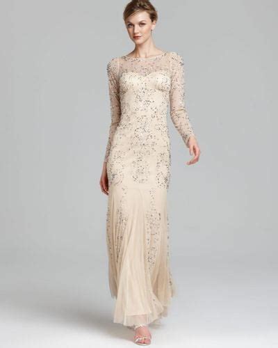 Adrianna Papell Beaded Gown Long Sleeve In Cream Natural Lyst