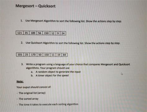 solved mergesort quicksort 1 use mergesort algorithm to
