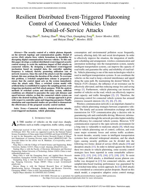 pdf resilient distributed event triggered platooning control of connected vehicles under