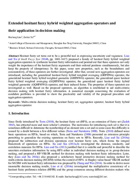 pdf extended hesitant fuzzy hybrid weighted aggregation operators and their application in