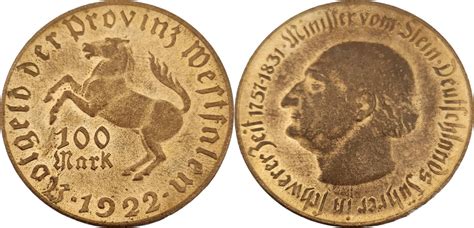 Provinz Westfalen 100 Mark 1922 Freiherr Von Stein Ss Vz MA Shops
