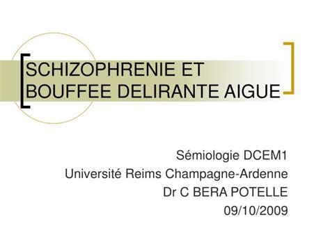 PPT SCHIZOPHRENIE ET BOUFFEE DELIRANTE AIGUE PowerPoint Presentation
