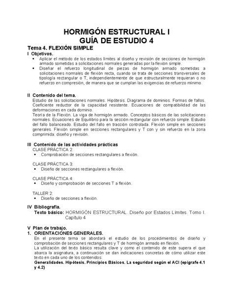 GUIA 4 Flexión Repaso HORMIGÓN ESTRUCTURAL I GUÍA DE ESTUDIO 4 Tema