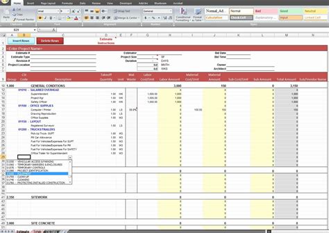 Construction Cost Estimate Template Excel Free