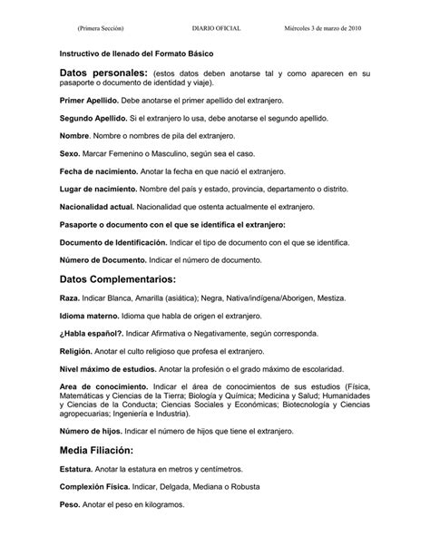 Instructivo de llenado del Formato Básico