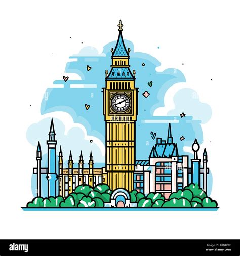 Big Ben Big Ben Hand Drawn Comic Illustration Vector Doodle Style