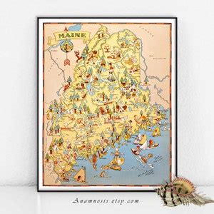 MAINE MAP High Res Digital Image Fun Maine Picture Map To Etsy