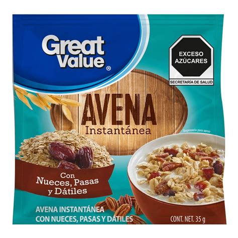 Avena instantánea Great Value con nueces pasas y dátiles 35 g