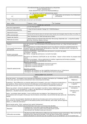 Fiches E6 distributeur ANNEXE VII BTS NÉGOCIATION ET DIGITALISATION