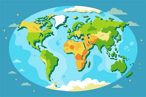 Mapa Ilustrado Colorido Do Mundo Em Globo Continentes Vetor