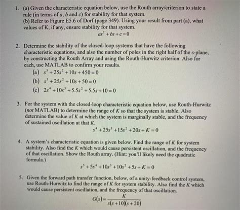 solved 1 a given the characteristic equation below use