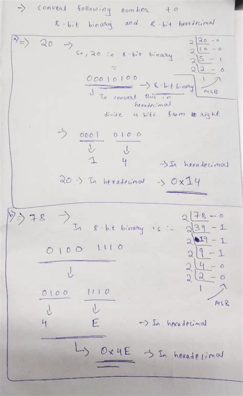 convert the following numbers to 8 bit binary and 8 bit hexadecimal a 20 b 78 c 25 wizedu