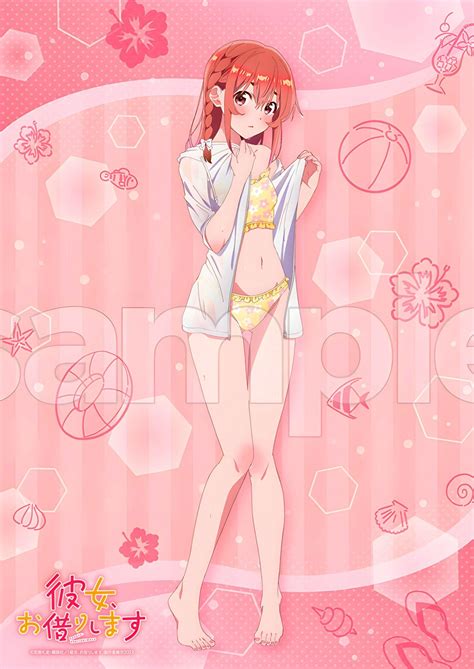 sakurasawa sumi kanojo okarishimasu highres official art bikini red hair removing shirt