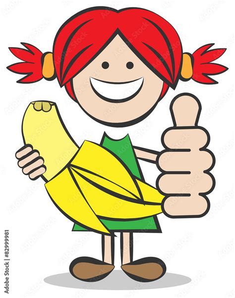 Strichmännchen Kind mit Obst Banane Essen Ernährung gesund und Daumen