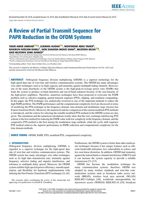 pdf a review of partial transmit sequence for papr reduction in the ofdm systems