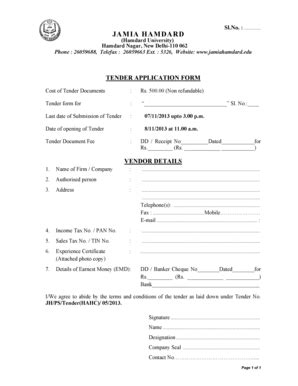 Fillable Online TENDER APPLICATION FORM Fax Email Print PdfFiller