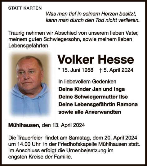 Traueranzeigen Von Volker Hesse Trauer Wlz Online De