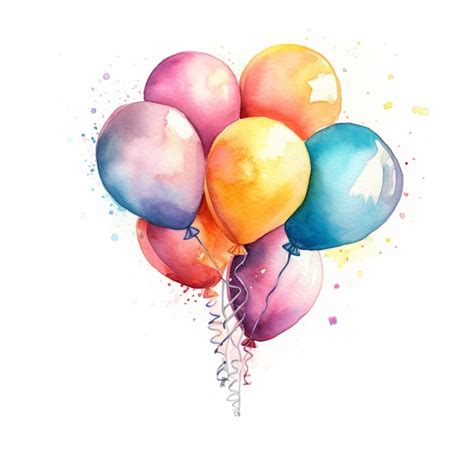 Es gibt viele luftballons in aquarell auf einem weißen hintergrund