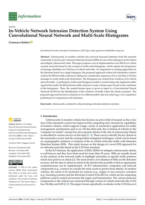 pdf in vehicle network intrusion detection system using convolutional neural network and multi