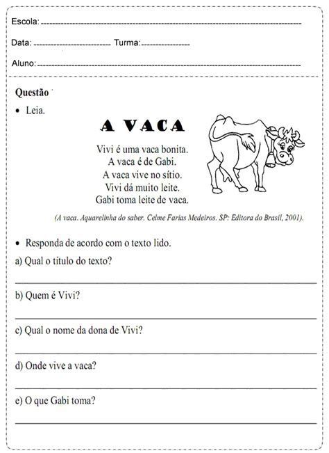 Atividade 1º Ano Leitura E Interpretação Espaço Do Professor Ana