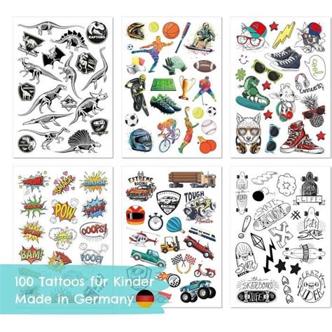 100 tatouages à coller tatouages pour enfants garçons ados motifs