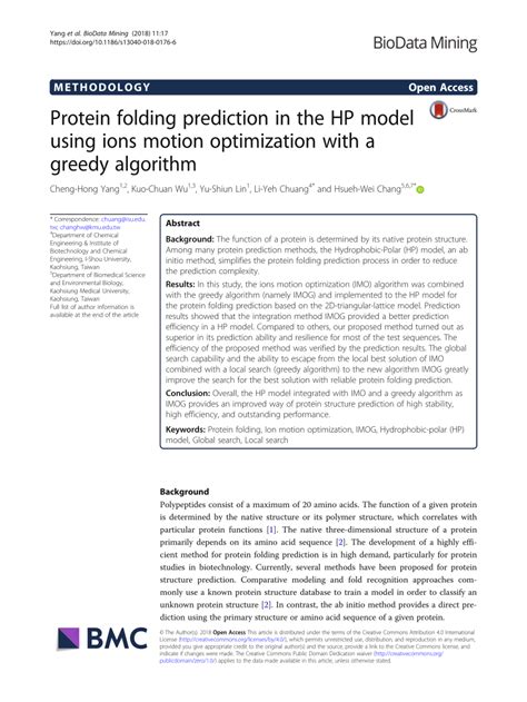 pdf protein folding prediction in the hp model using ions motion optimization with a greedy