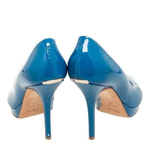 Dior Blue Patent Leather Miss Dior Peep Toe Platform Pumps Size 41 Dior