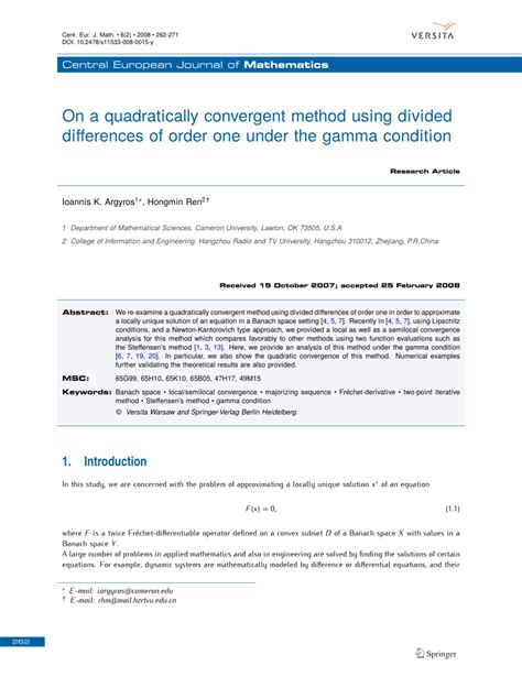 pdf on a quadratically convergent method using divided differences of order one under the