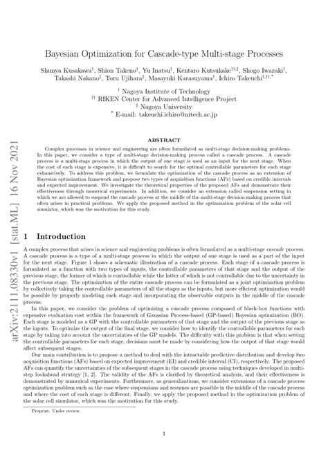 pdf bayesian optimization for cascade type multi stage processes